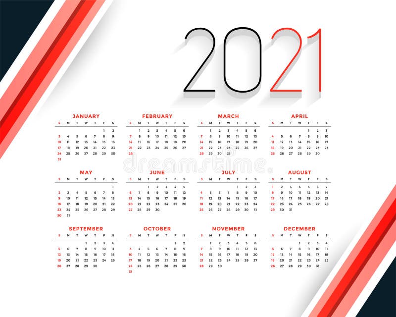 Professional 2021 Modern Calendar Design Red Template Stock Vector ...