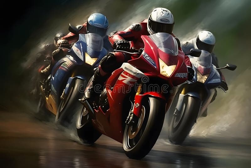 Professional Motorcycle Racers. Neural Network AI Generated Stock ...