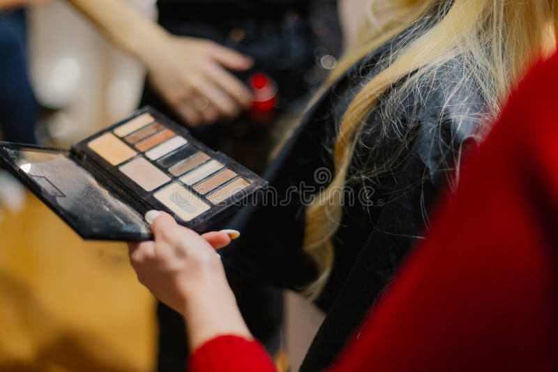 Professional Multi-colored Eye Shadow for Makeup. Makeup Artist Begins ...