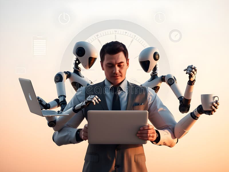 A Professional with Multiple Robotic Arms, Each Performing a Different ...