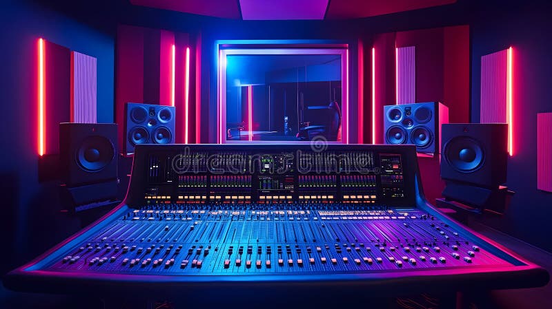 Professional Music Production Studio with Neon Lighting and Advanced ...