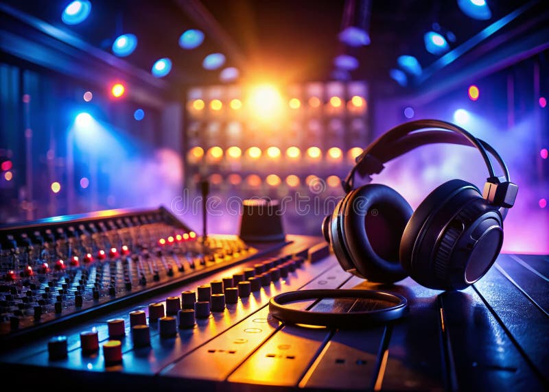 Professional Music Production Studio Setup Silhouette of a Recording ...