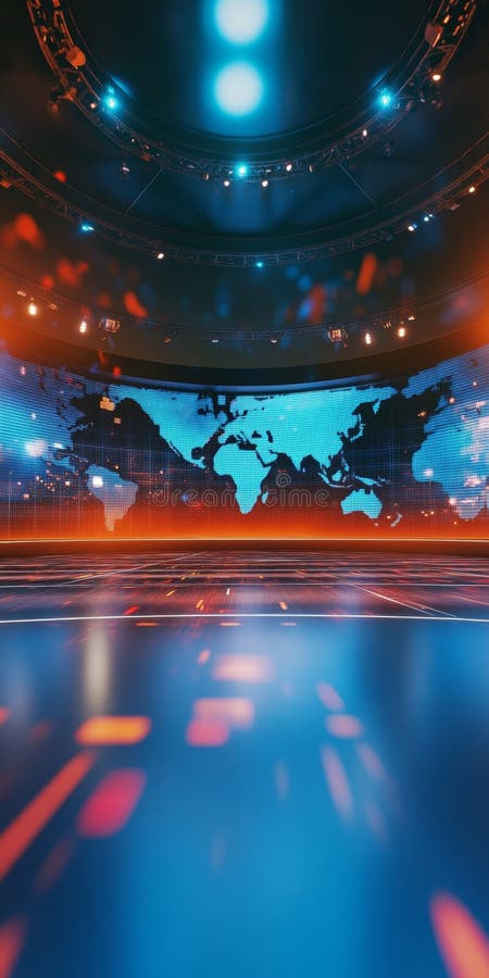 Professional News Studio Background with Global Map Design Stock ...