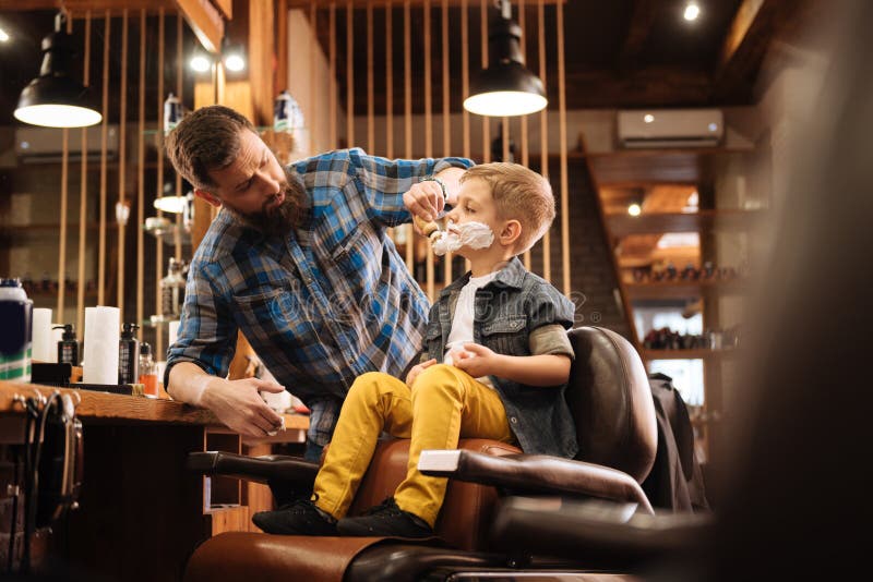 Professional Nice Barber Using a Shaving Foam Stock Photo - Image of ...