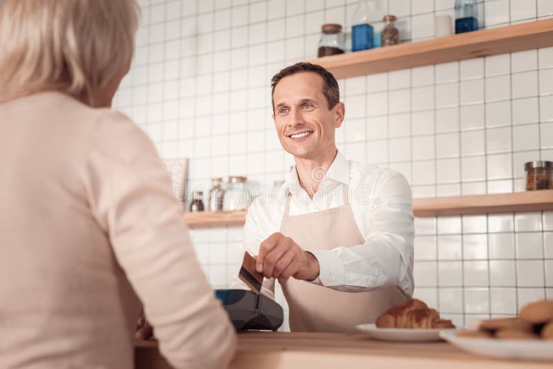Professional Nice Cashier Taking Payment Stock Photo - Image of money ...