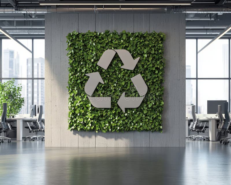 A Professional Office Backdrop Featuring a Green Recycling Symbol ...