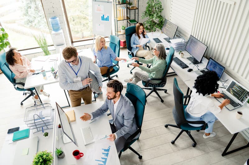 Professional Office Environment Diverse Coworkers Collaborating ...