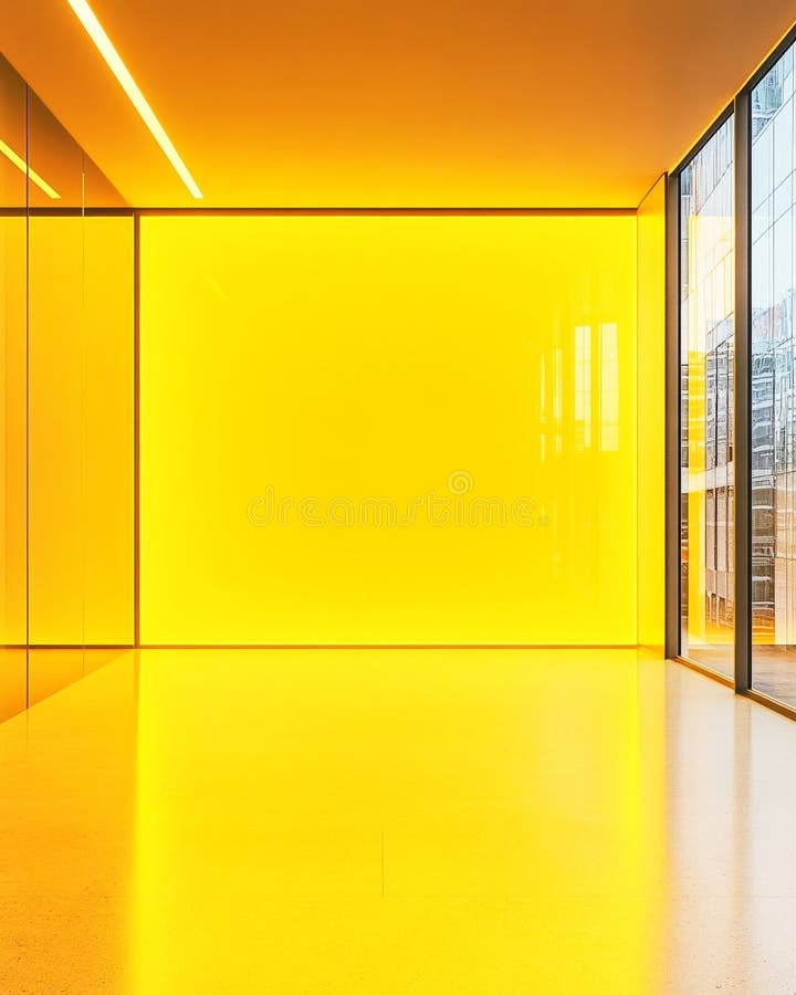 Professional Office with a Large Empty Yellow Wall and Soft Ambient ...