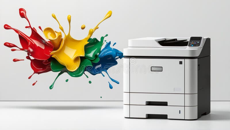Professional Office Printer with Colorful Paint Splash Design. Modern ...