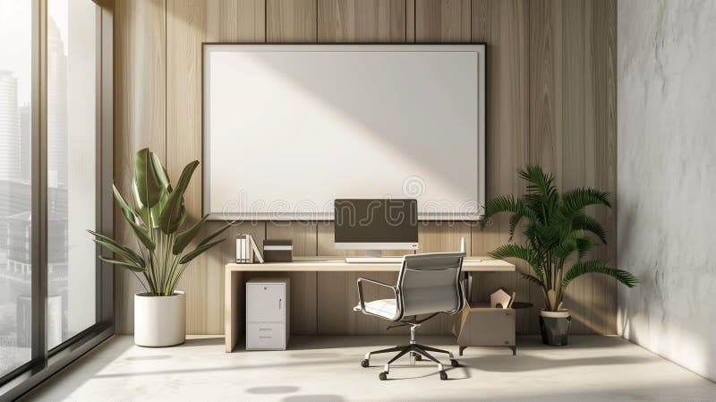 Professional Office Room Mock-Up with Empty Poster Frame, Technology ...