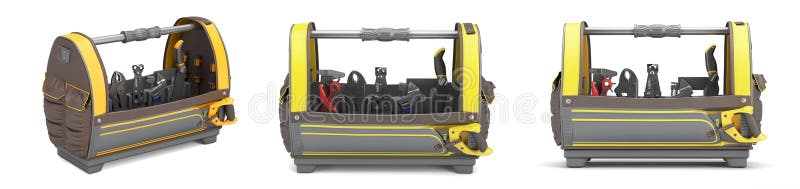 Professional Open Big Tools Case Set 3d Render on White Stock ...