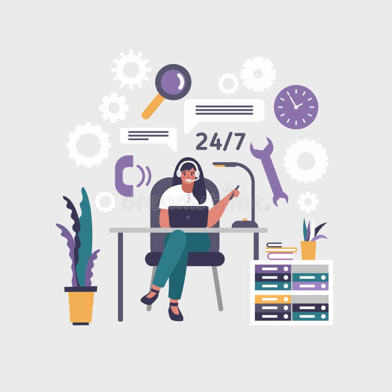 Professional Operator of Customer Support Service Working on Computer ...