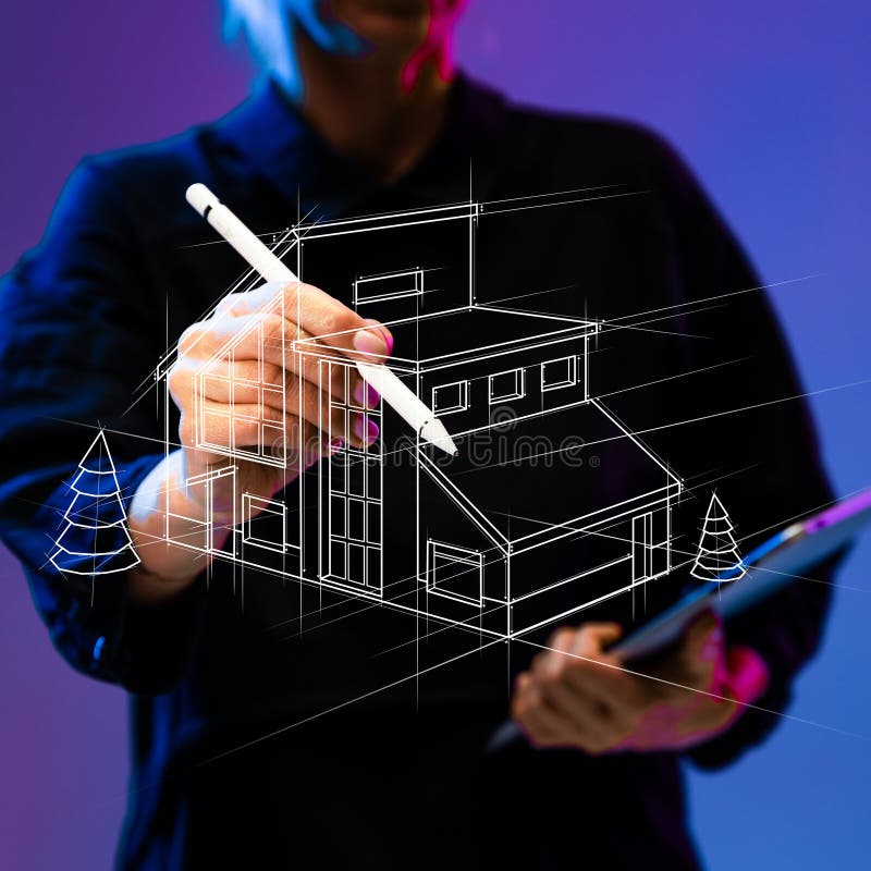 Professional Outlines House with Digital Pen, Emphasizing Precision and ...