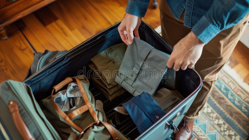 A Professional Packing a Suitcase with Business Attire Stock ...