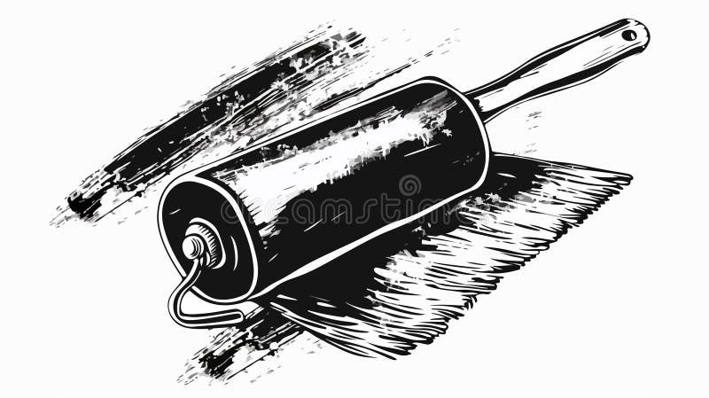 Professional Paint Roller Line Drawing in Black and White Stock Vector ...
