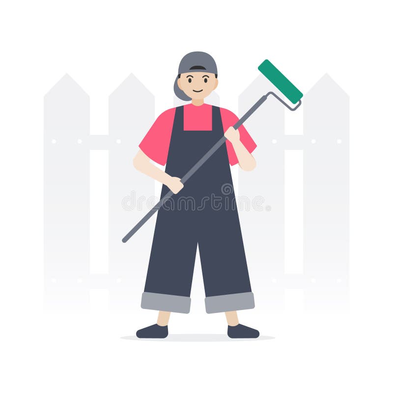 Professional Painter Character Holding Paint Tool with Flat Design ...