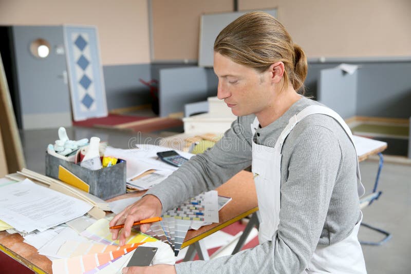 Professional Painter Preparing Color Samples for House Painting Stock ...