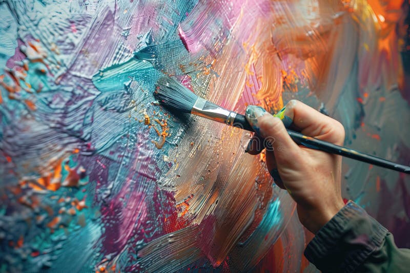 Professional Painter Working on a Wall Using a Wide Brush, Capturing ...