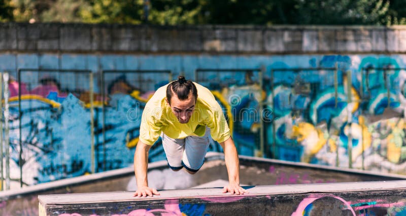 Professional Parkour Man Running Over Obstacles Stock Image - Image of ...