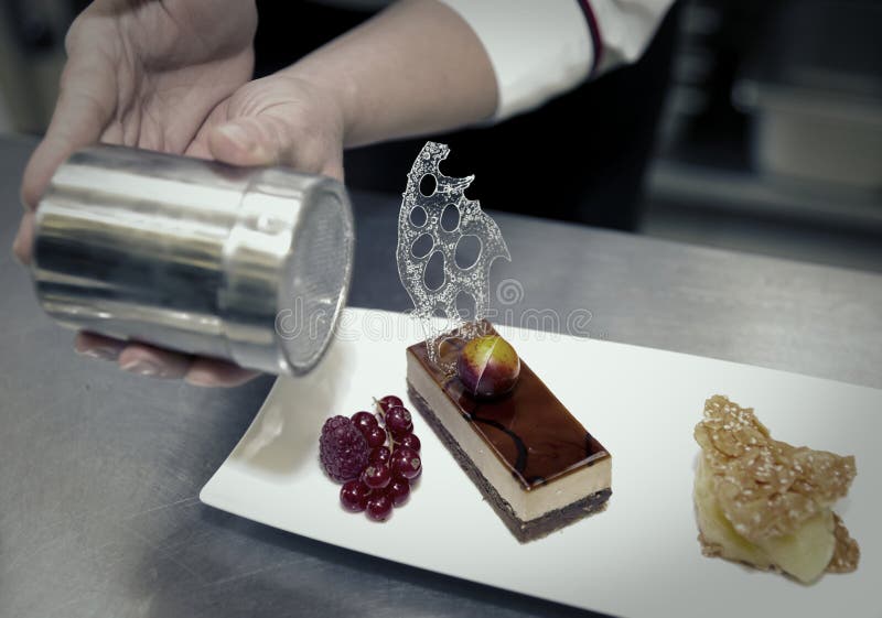 Professional Pastry Chef is Decorating a Dessert Stock Photo - Image of ...