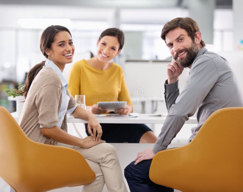 Professional, People and Meeting Portrait with Tablet for Teamwork ...