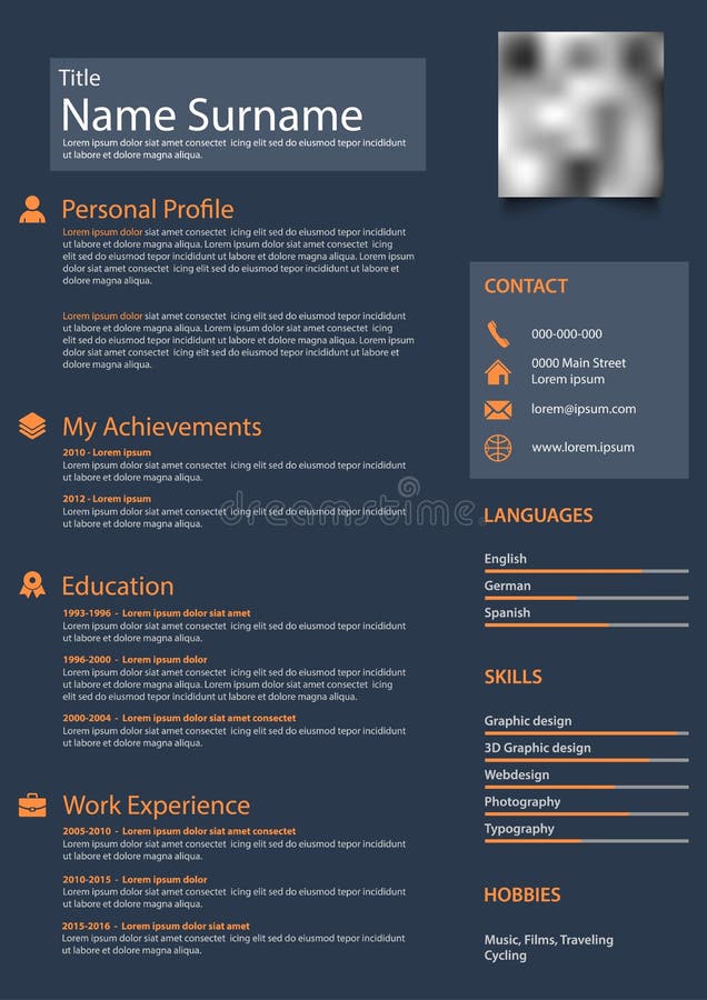 Professional Blue White Resume Cv with Design Elements Stock Vector ...