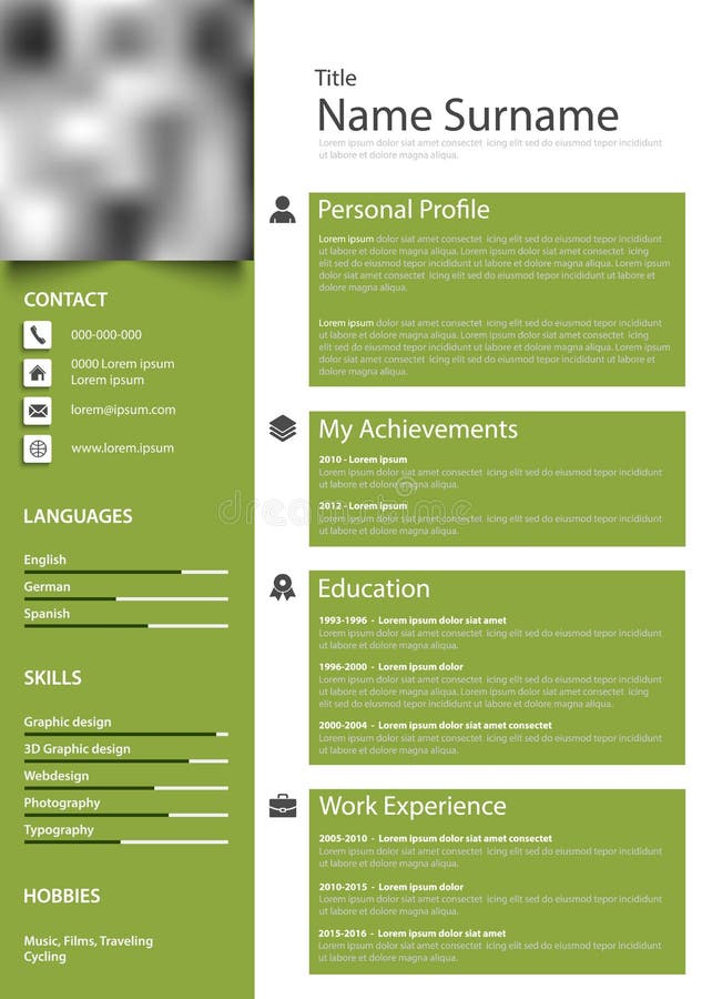 Professional Personal Resume Cv in Green White Design Stock Vector ...