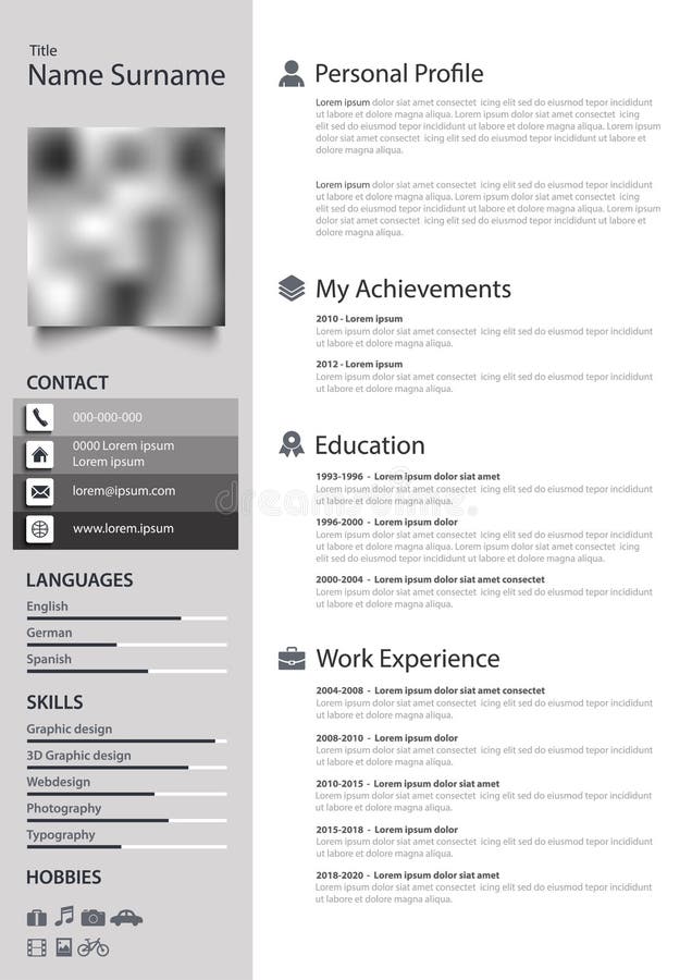 Professional Personal Resume Cv with Stripes in White Gray Design Stock ...