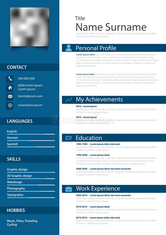 Professional Personal Resume Cv with Strips in Blue Design Template ...