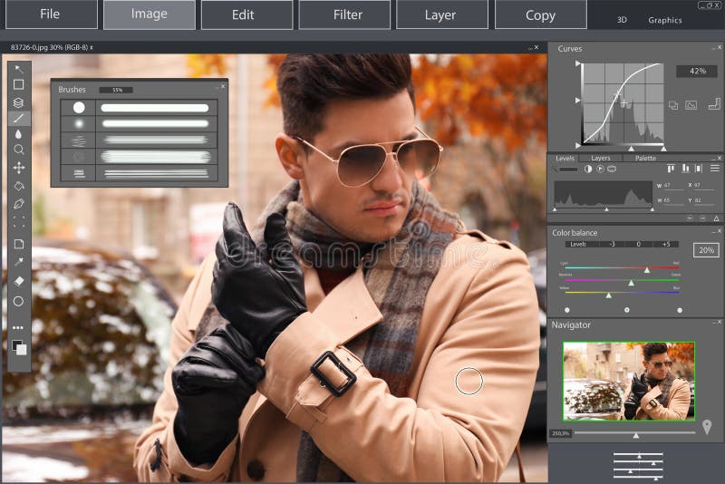 Professional Photo Editor Application. Image of Handsome Stylish Man ...