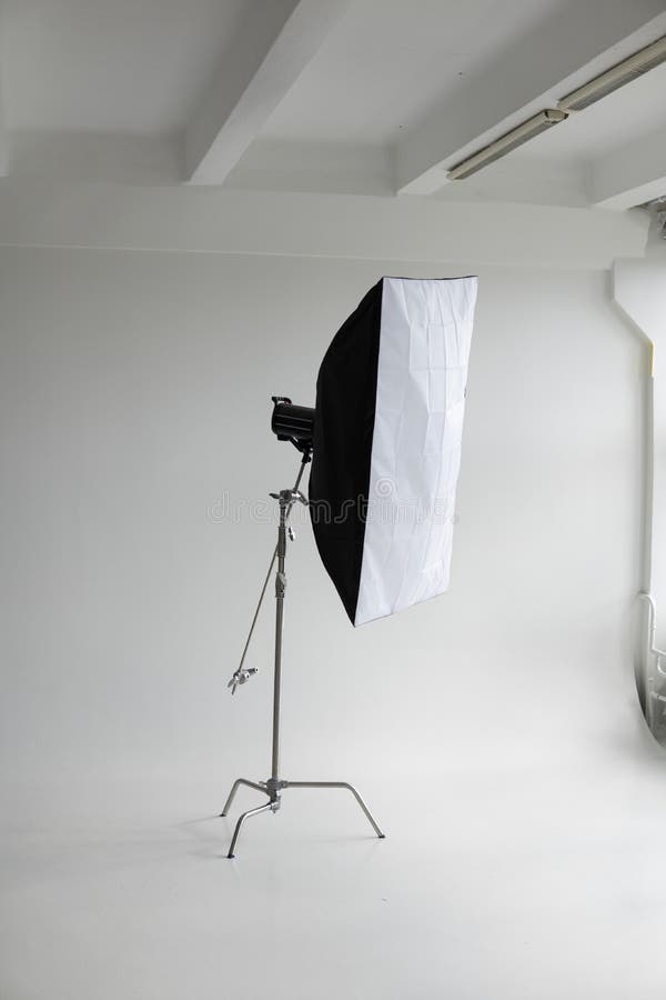 Professional Photo Flash Light with a Big Softbox on a C-stand on a ...