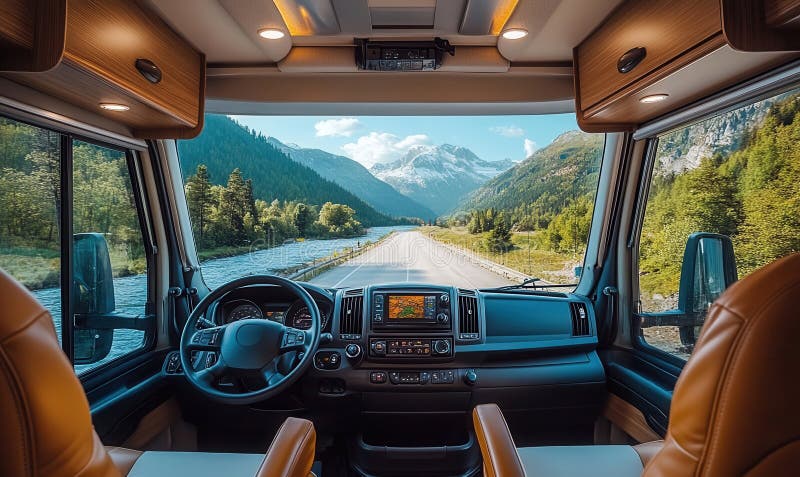 Professional Photo Inside a RV on the Open Road Stock Illustration ...