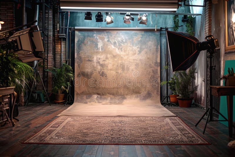 Professional Photo Studio with Background and Softboxes Stock Photo ...