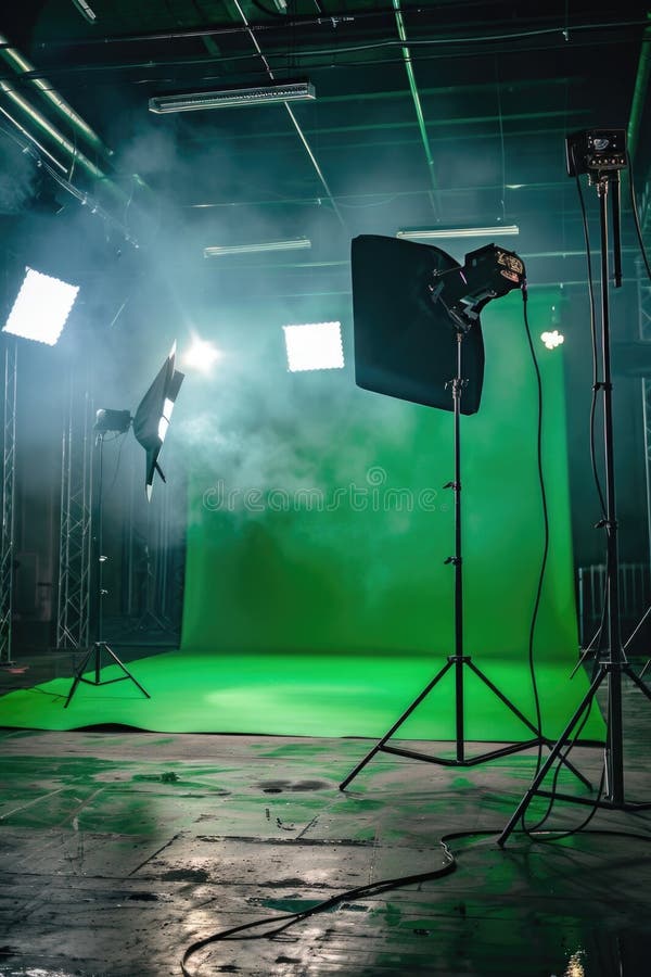 A Professional Photo Studio with Green Screen and Lighting Equipment ...