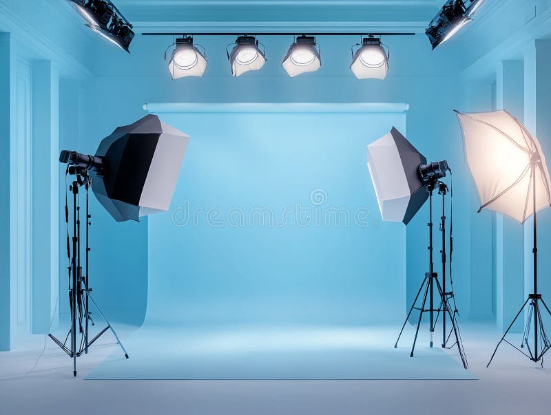 Professional Photo Studio Setup Empty Light Blue Cyclorama Photography ...