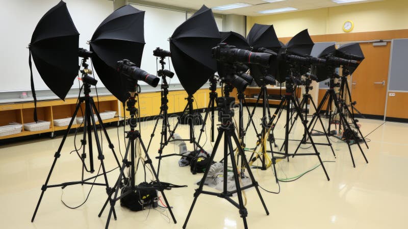 Professional Photo Studio Setup Including Cameras, Tripods, Lighting ...
