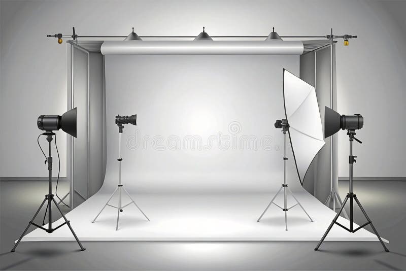 Professional Photo Studio Setup with Lighting Equipment, Backdrop, and ...