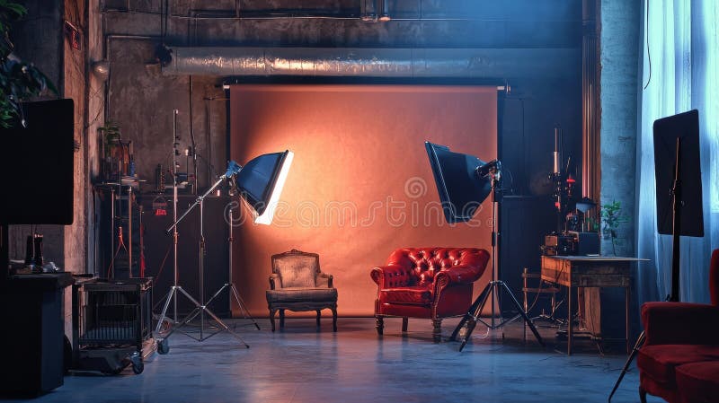 Professional Photo Studio Setup with Lighting Equipment Stock Photo ...