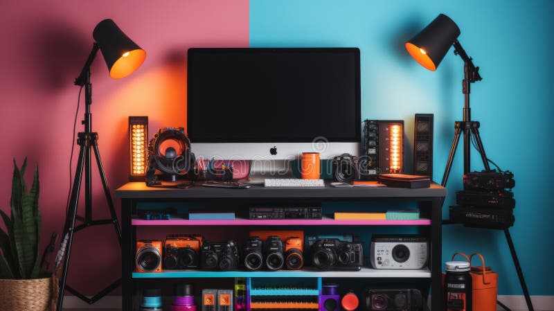 Professional Photo Studio Setup with Tripods, Lighting, Softboxes, and ...