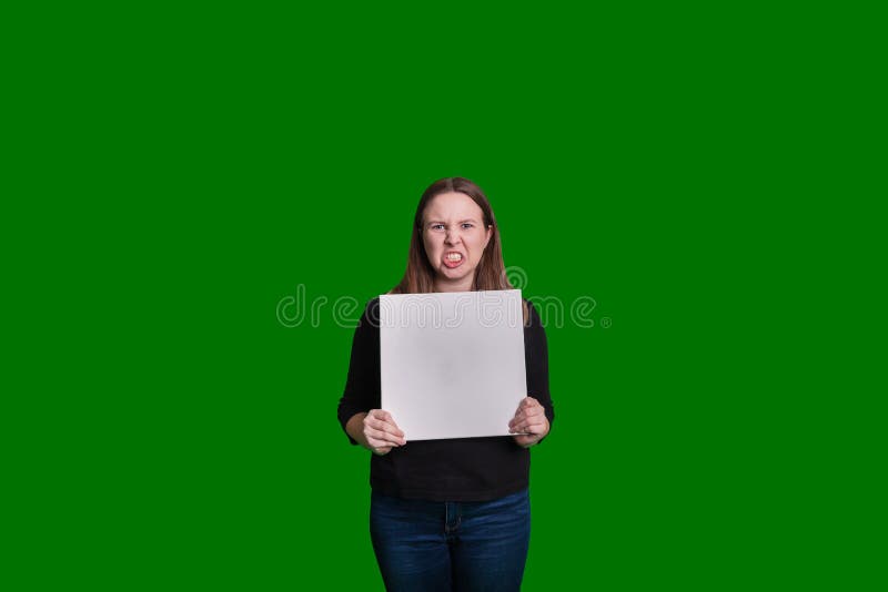 Young Female Angry Expression on Her Face Holding a Blank White Board ...