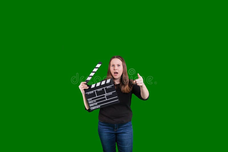 Young Female Pointing Finger Using a Movie Clapperboard Stock Image ...