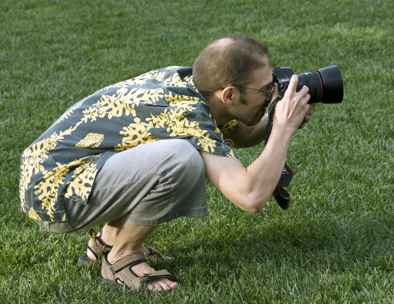 Professional Photographer in Action Outdoors Stock Image - Image of ...