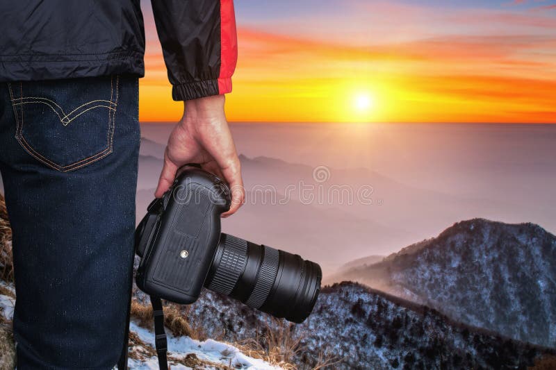 Professional Photographer with Camera. Stock Photo - Image of outdoor ...