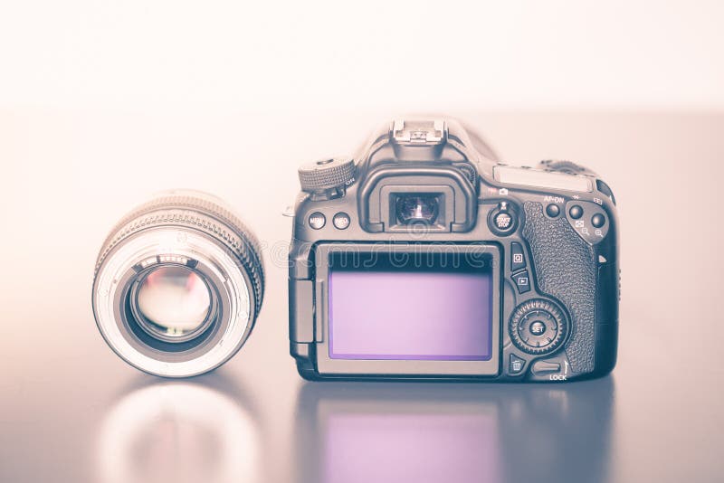 Professional Photographing: Back View of a Professional Reflex Camera ...