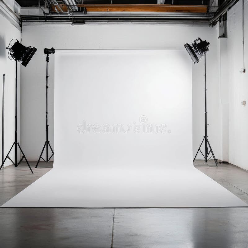Professional Photography Studio with Blank White Backdrop and Equipment ...