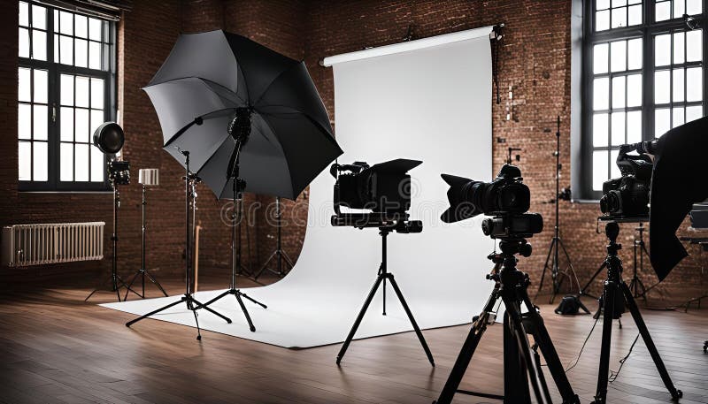 Professional Photography Studio with Equipment and Backdrop Stock ...