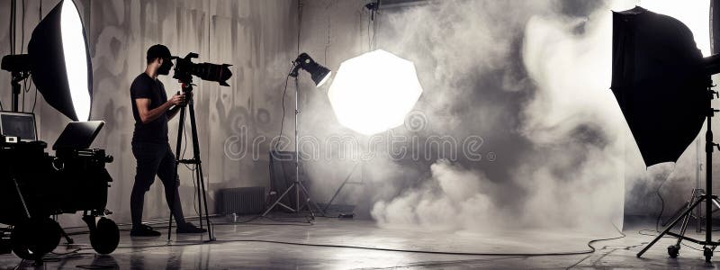 Professional Photography Studio with Model and Lighting Stock Photo ...