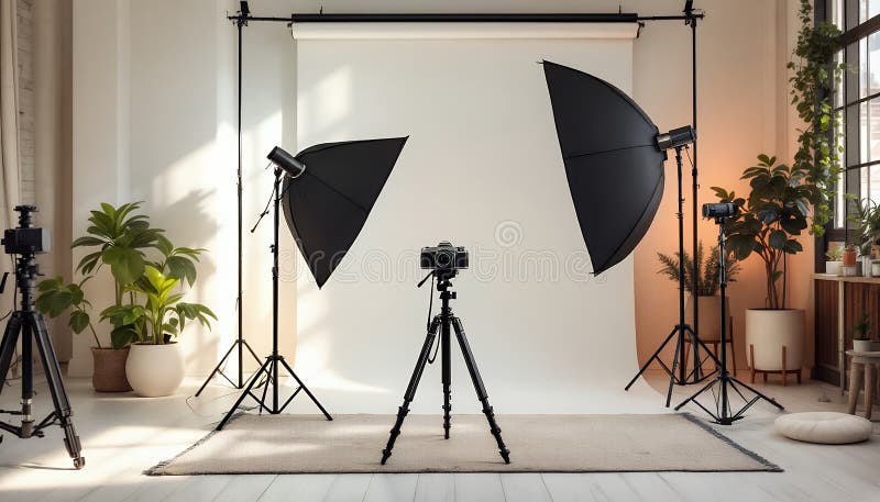 Professional Photography Studio Setup with Lighting Equipment and ...