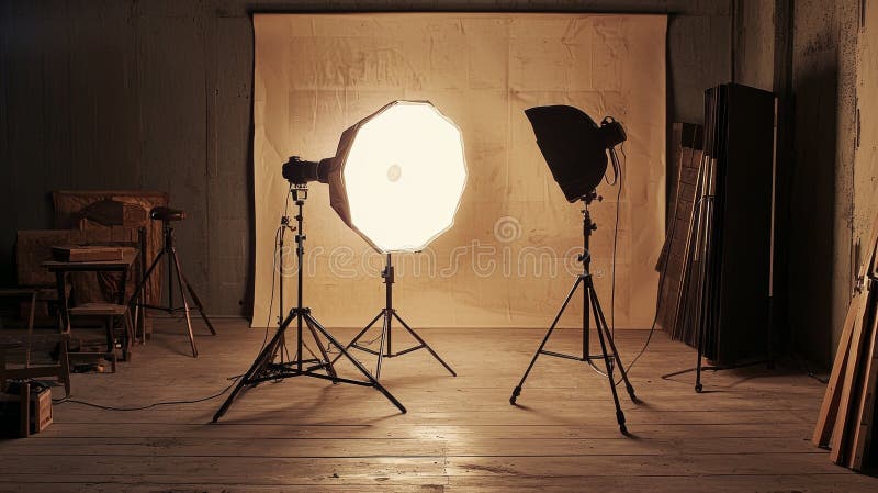 Professional Photography Studio Setup with Lighting Equipment Stock ...