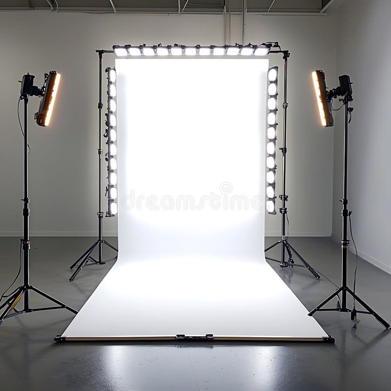 Professional Photography Studio Setup with Lighting Equipment and White ...